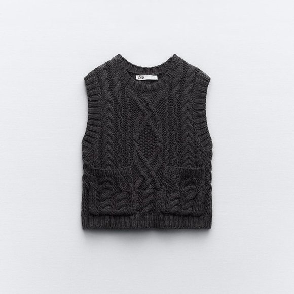 Zara | Sweaters | Nwt Zara Cable Knit Vest Dark Gray | Poshmark